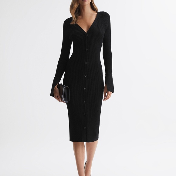 Reiss | Dresses | New Reiss Avery Ribbed Knit Midi Dress In Black Size ...